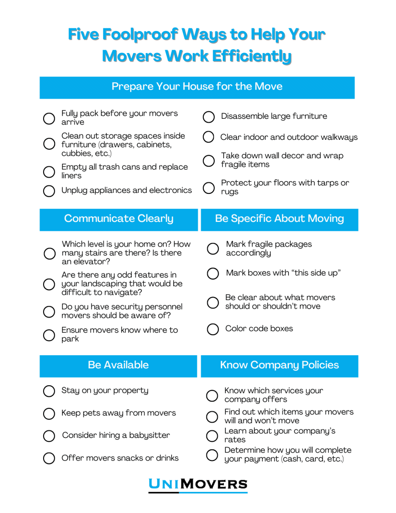 Five Foolproof Ways to Help Your Movers Work Efficiently • UniMovers