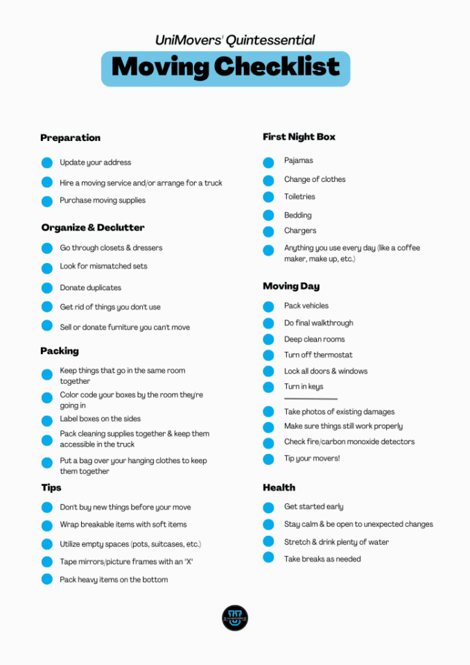 The Quintessential Moving Checklist You Need • UniMovers